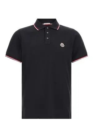 Moncler Tricolor Trim Polo Shirt - Blue