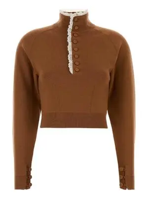Chloé Wool Cropped Sweater With Button Detail - Brown
