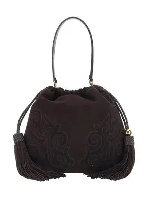 Etro Kalispera' Shoulder Bag With Drawstring Closure And Tassels On The Front In Suede For - Brown
