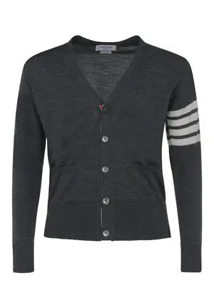 Thom Browne Thom Browne Virgin Wool Cardigan With Striped Cuffs And Signature Details Gray