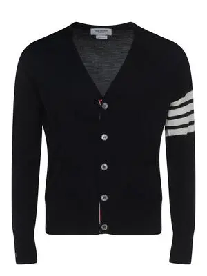 Thom Browne Thom Browne Virgin Wool V-Neck Cardigan With Striped Cuffs Blue