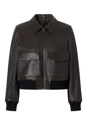 NILI LOTAN Redley Leather Bomber Jacket - Black