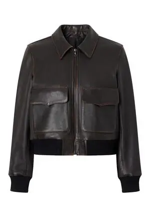NILI LOTAN Redley Leather Bomber Jacket - Black