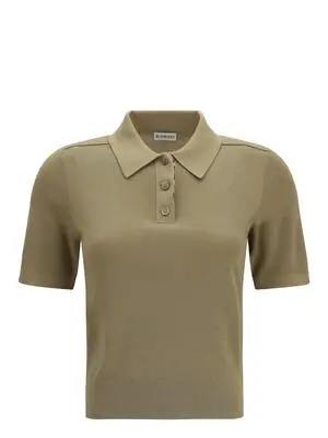 Burberry Knit Polo Shirt With Check Trim - Green