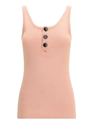 Chloé Chloé Fitted Ribbed Henley Tank Top Pink