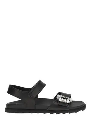 ROGER VIVIER Leather Sandals With Crystal Buckle - Black
