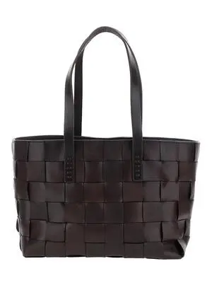Dragon Diffusion Woven Leather Double Handle Shopping Bag For - Brown