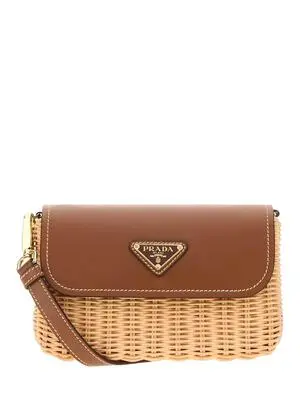 Prada Two-tone Wicker And Leather Crossbody Bag - Brown