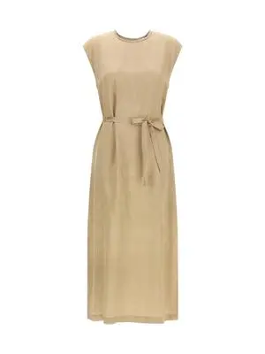 Peserico Fluid Viscose Midi Dress With Belt - Cream