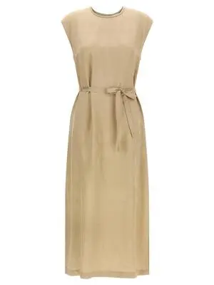 Peserico Fluid Viscose Midi Dress With Belt - Cream