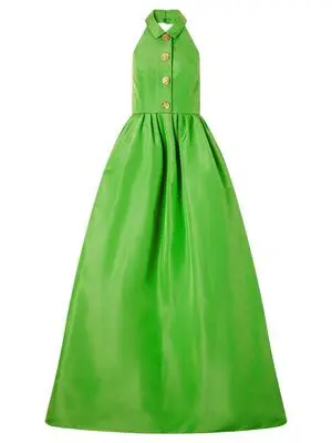 Carolina Herrera Halterneck Embellished Silk-faille Gown - Green