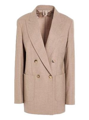 Max Mara MAX MARA Cashmere Elastane Double-Breasted Blazer Light Brown