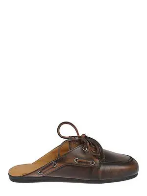 POSA Leather Boat Loafer Mules - Brown