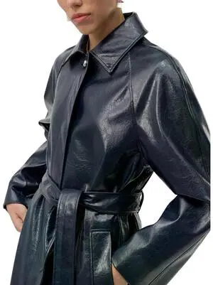 Hugo Belted Crinkled-finish Coat - Blue