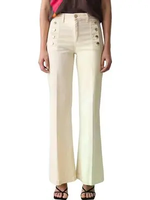 VICOLO Button-embellished Flared Jeans - Neutrals