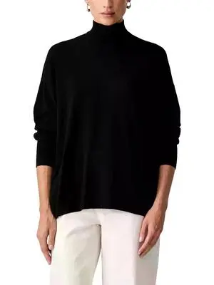 TRUSSARDI High-neck Fine Knit Sweater With Embroidered Logo - Black