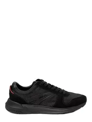 Hugo Monogram Jacquard Faux-suede Trim Sneakers - Black