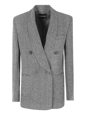 Emporio Armani Double-breasted Mouliné Blazer - Grey