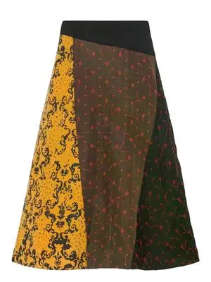6397 Scraps Patchwork Silk Midi Skirt - Brown