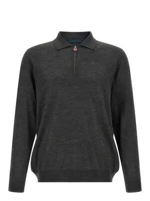 Kiton Half-zip Wool Polo Shirt Grey