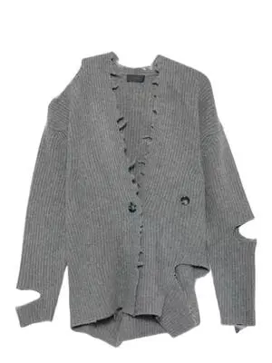 HAIKURE Distressed Ribbed-knit Cardigan - Grey