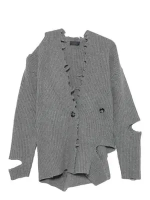 HAIKURE Distressed Ribbed-knit Cardigan - Grey