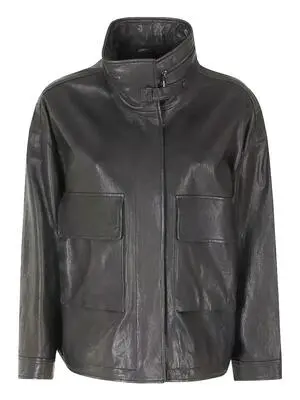 Emporio Armani Flap-pocket Leather Jacket - Grey