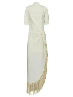 TALLER MARMO Athena Fringe-trimmed Midi Dress - Neutrals