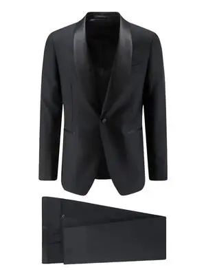 Tagliatore Satin-lapel Virgin Wool Tuxedo - Black