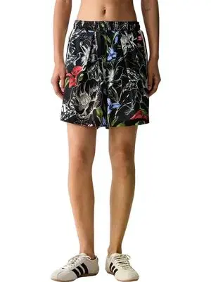 Adidas X Farm Rio Floral Print Side Stripe Shorts - Black