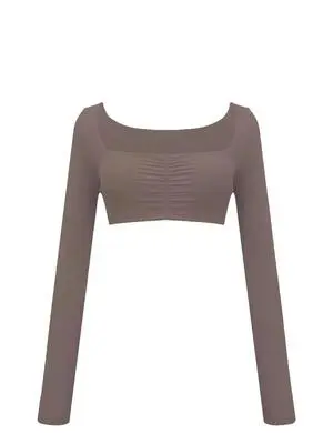 GOD SAVE QUEENS Ruched Cropped T-shirt - Neutrals