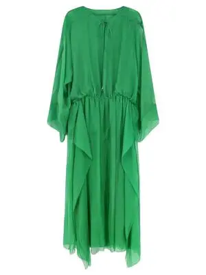 Alberta Ferretti Silk Maxi Dress With Slit Sleeves And Elasticated Waist - Green