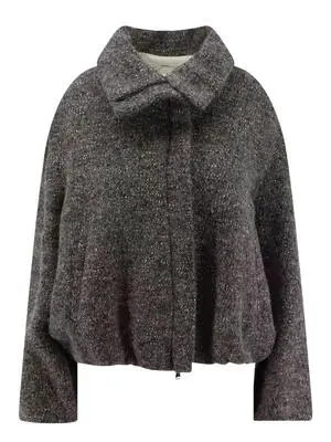 ALYSI High-collar Wool Tweed Jacket - Grey
