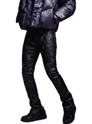 GUAPI Waxed Finish Quilted Panel Jeans - Black