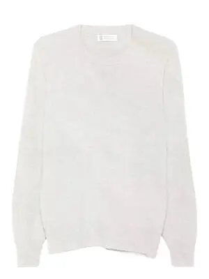 Brunello Cucinelli Crew Neck Sweater With Elbow Patches - Grey