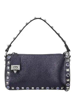 Valentino Garavani Rockstud Small Shoulder Bag In Laminated Calfskin - Blue