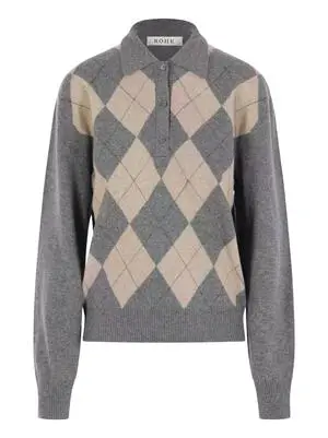 RÓHE Argyle-check Long-sleeve Sweater - Grey