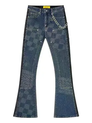 GUAPI Checkerboard-print Panelled Jeans - Blue