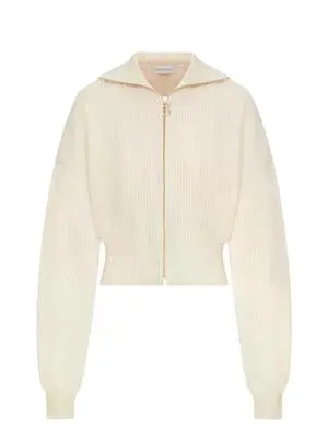 Sportmax Ribbed-knit Zip-up Hoodie - Neutrals