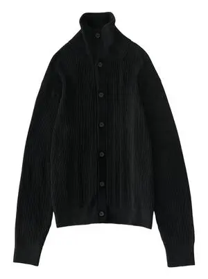 Studio Nicholson Ribbed High Neck Cardigan - Black