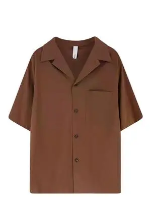 HEVO Short-sleeve Bowling-collar Shirt - Brown