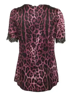 Dolce & Gabbana Leopard Print Lace Trim Top - Purple