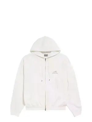 Balenciaga Logo-print Zip-up Hoodie - Neutrals