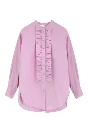 NUDE Ruffled-trim Cotton Shirt - Pink