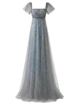 GEMY MAALOUF Sequin-embellished Puffed-sleeve Maxi Dress - Grey