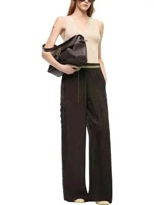 Pinko Palazzo Trousers With Floral Motif And Lace Trim - Brown