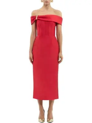 Rebecca Vallance Esmeralda Midi Dress With Gold Hardware - Red