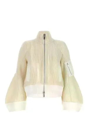 Sacai Ribbed-knit Panelled Jacket - Neutrals