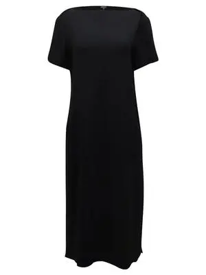 Theory Crepe Midi Dress With Short Sleeves And Side Slits - Black