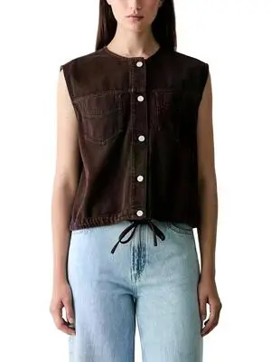 Marc O'polo Drawstring-hem Sleeveless Denim Vest - Brown